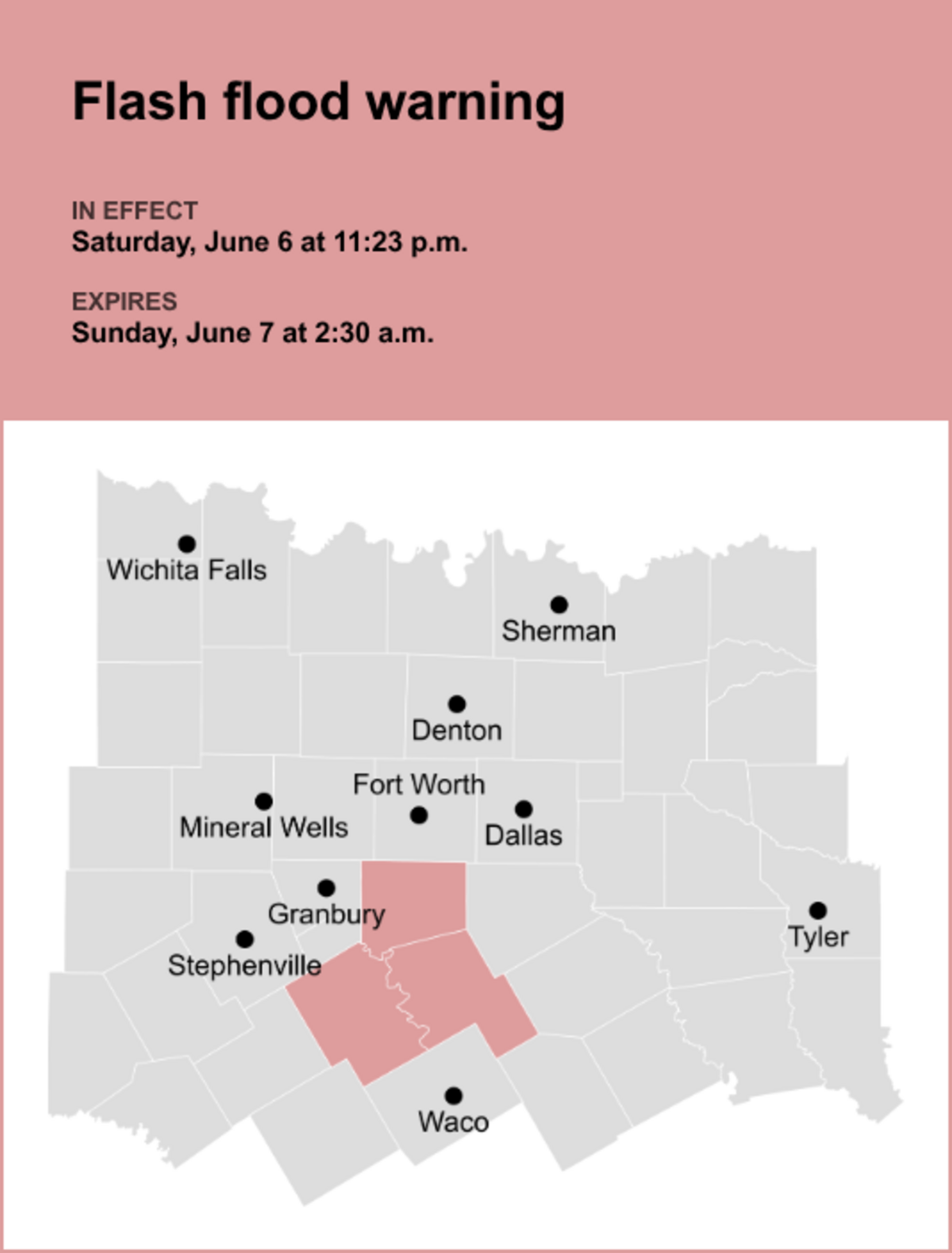 Flash flood warning active for North Texas until 2 a.m. Sunday ...