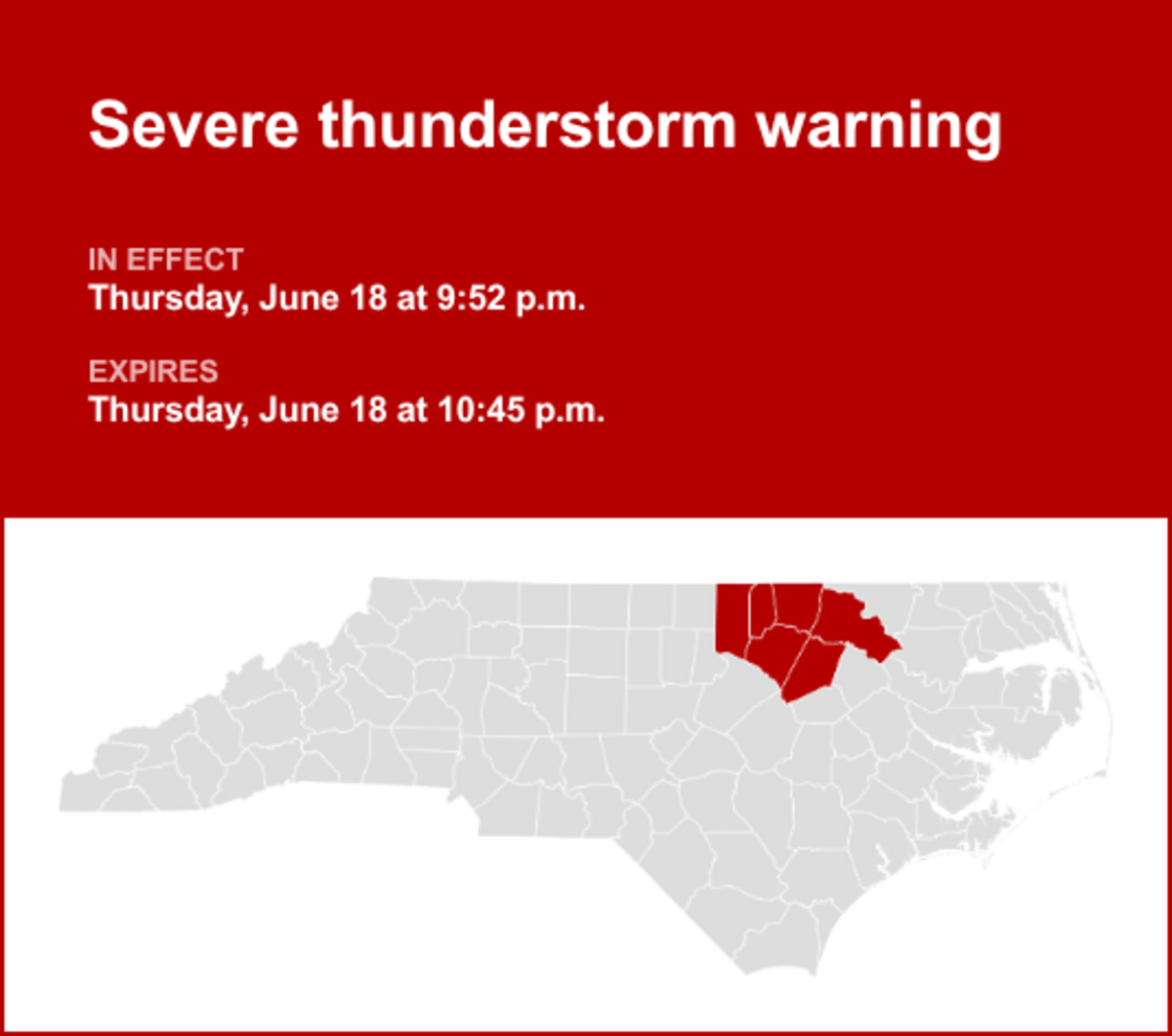 Severe thunderstorm warning affecting the Piedmont region Thursday ...
