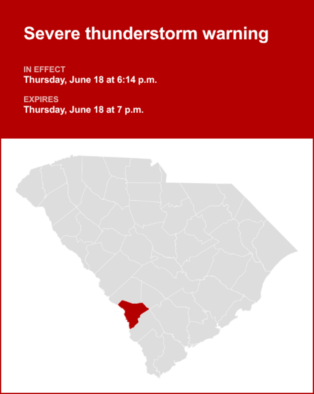 Severe thunderstorm warning issued for Allendale County Thursday ...