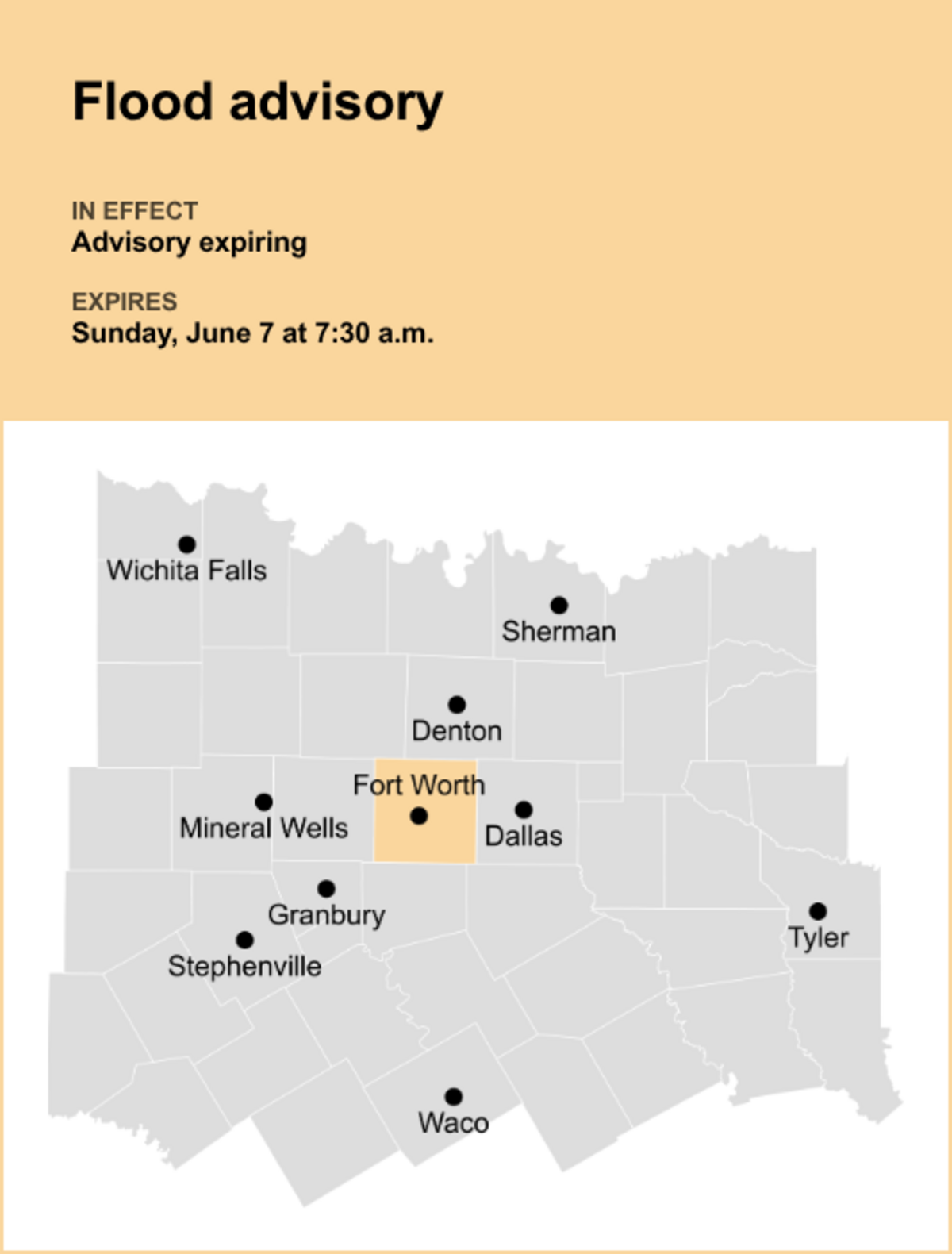 UPDATE: The current flood advisory for Tarrant County will be expiring ...